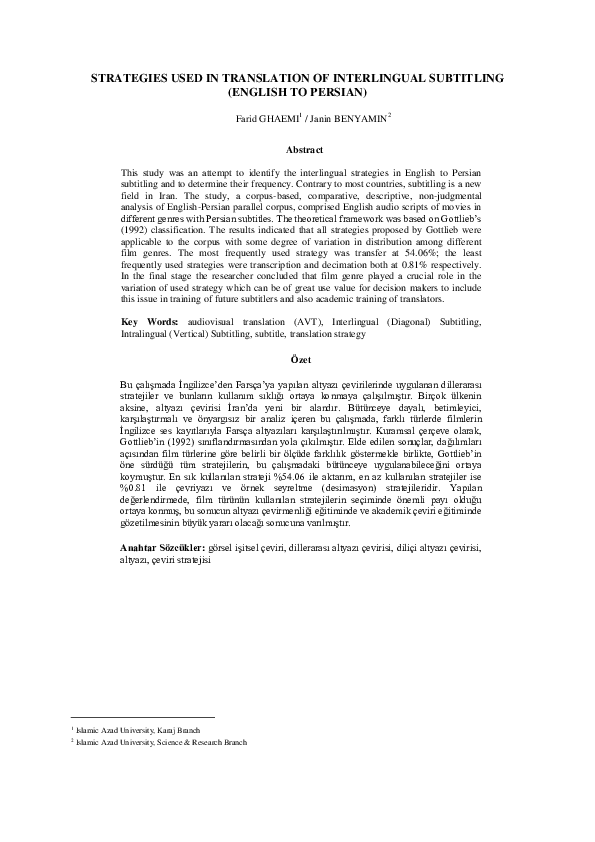 (PDF) Strategies Used in Translation of Interlingual Subtitling ...