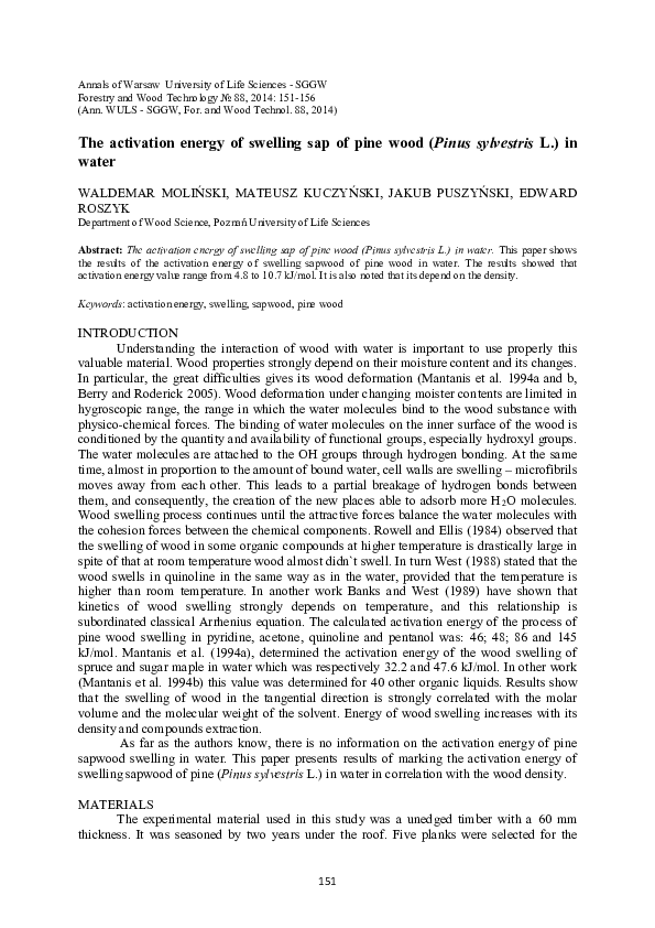 (PDF) The activation energy of swelling sap of pine wood (Pinus ...