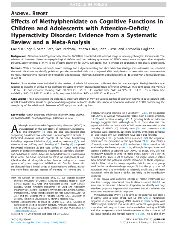 (PDF) Effects of Methylphenidate on Cognitive Functions in Children and Adolescents with ...