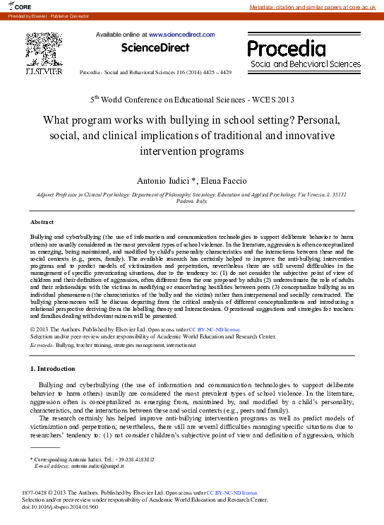 (PDF) What Program Works with Bullying in School Setting? Personal ...
