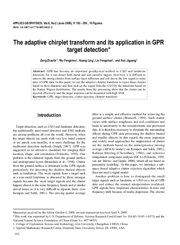 (PDF) The adaptive chirplet transform and its application in GPR target detection | Zhaofa Zeng ...