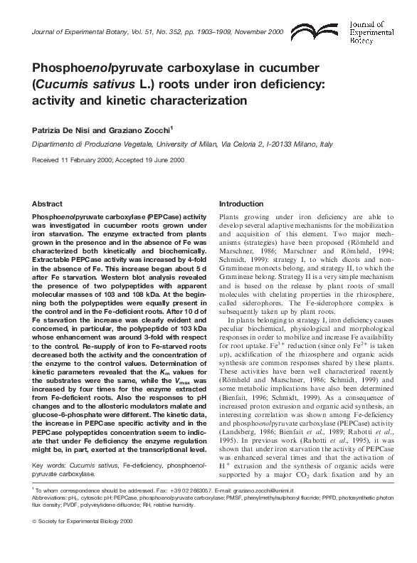 (PDF) Phosphoenolpyruvate carboxylase in cucumber (Cucumis sativus L ...