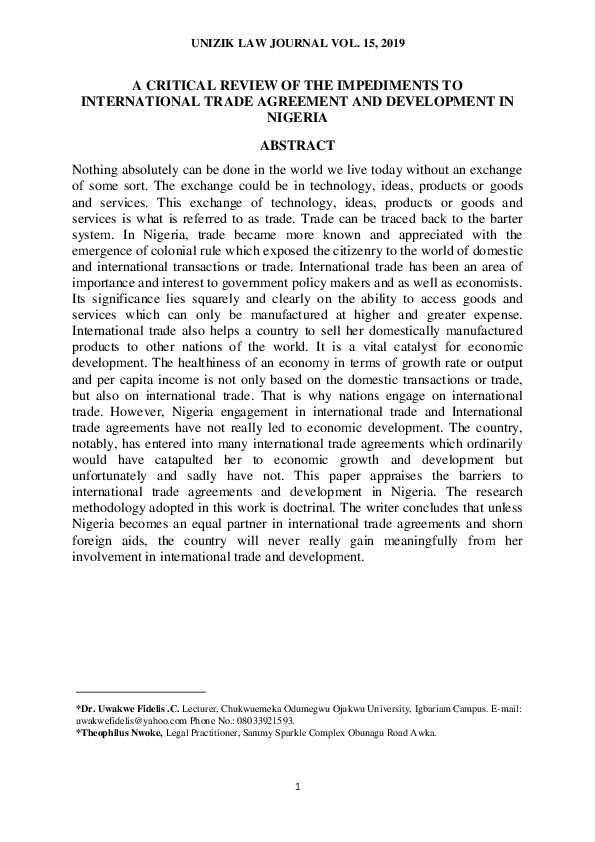 (PDF) A CRITICAL REVIEW OF THE IMPEDIMENTS TO INTERNATIONAL TRADE ...