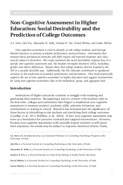 (PDF) Non-Cognitive Assessment in Higher Education