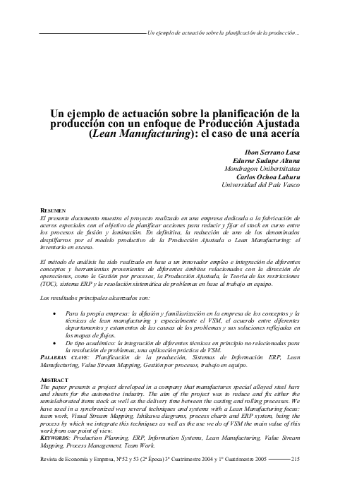 (PDF) Un ejemplo de actuación sobre la planificación de la producción ...