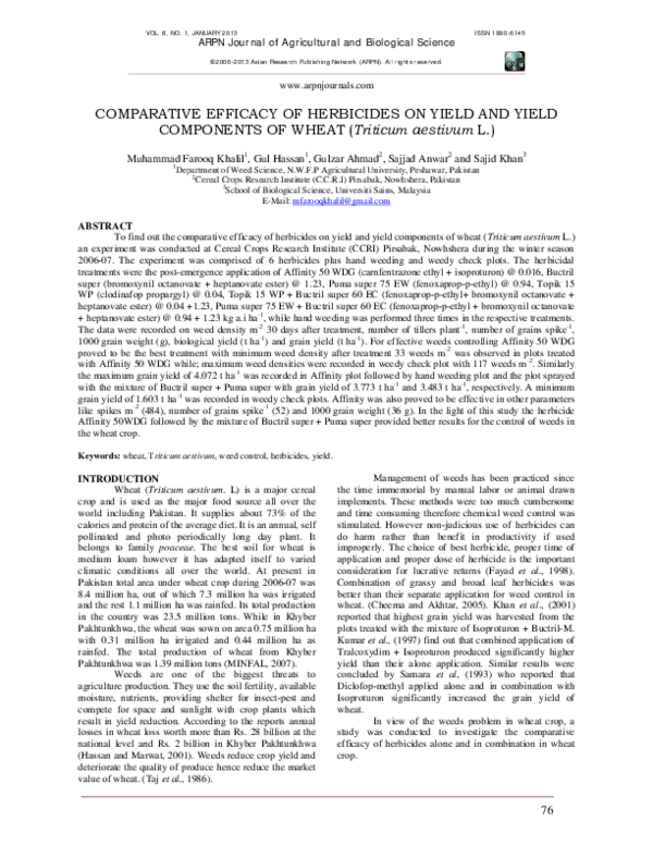 (PDF) Herbicides Impact on Wheat Yield Efficiency