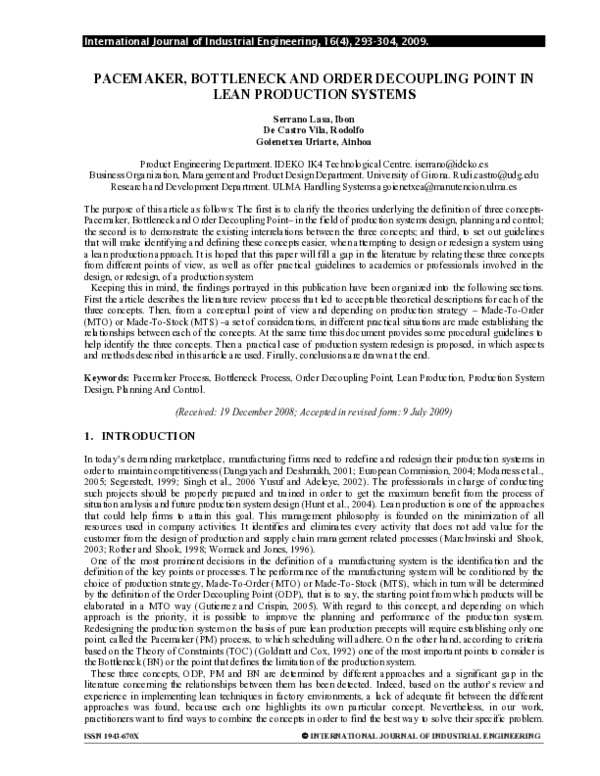 (PDF) Pacemaker, bottleneck and order decoupling point in lean ...