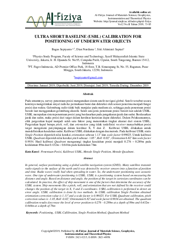 (PDF) Ultra Short Baseline (USBL) Calibration for Positioning of ...