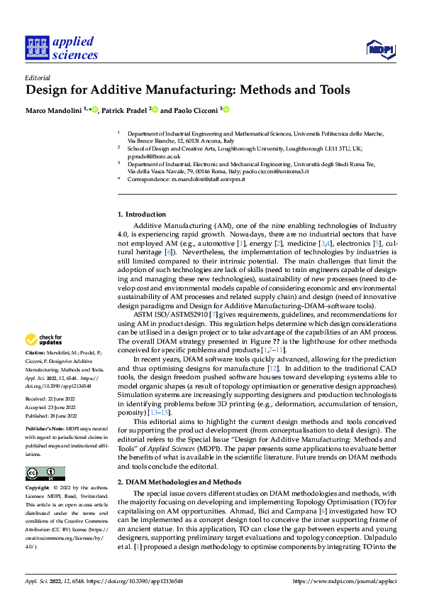(PDF) Design for Additive Manufacturing: Methods and Tools