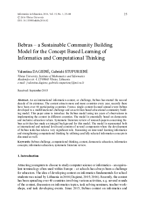 (PDF) Bebras - a Sustainable Community Building Model for the Concept Based Learning of ...