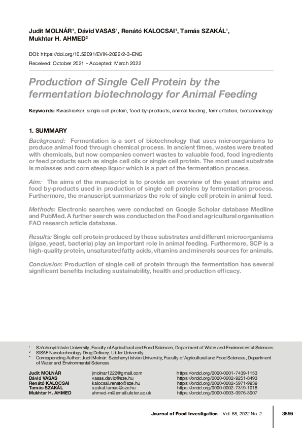 (PDF) Production of Single Cell Protein by the fermentation ...