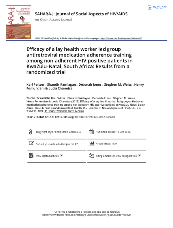 (PDF) Efficacy of a lay health worker led group antiretroviral ...