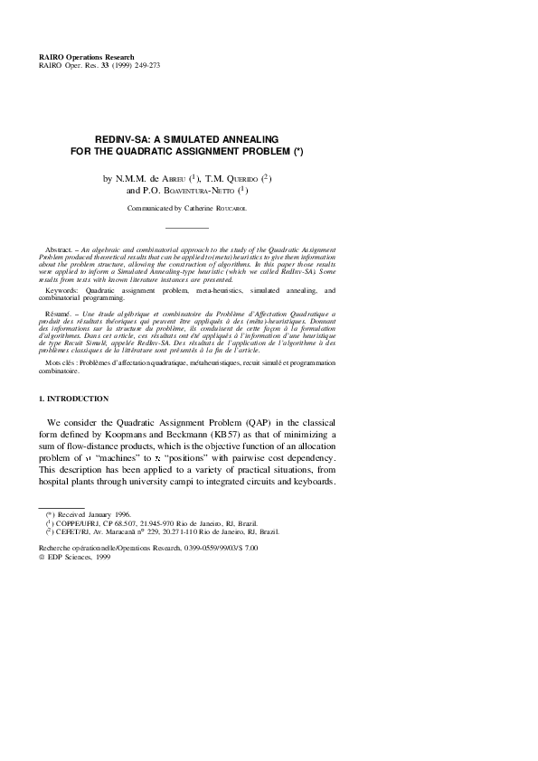 (PDF) Redinv-SA: la simulated annealing for the quadratic assignment ...