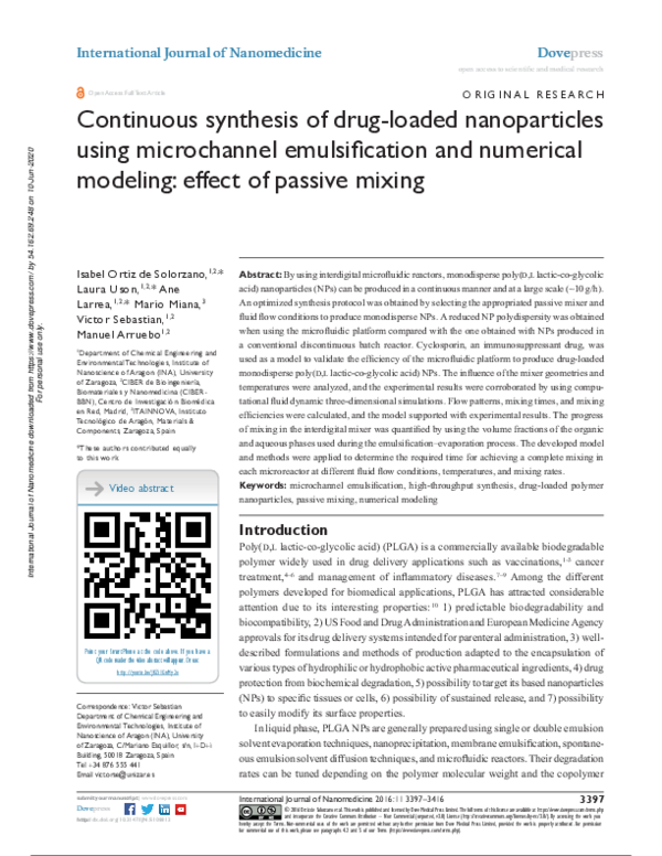 (PDF) Continuous synthesis of drug-loaded nanoparticles using microchannel emulsification and ...