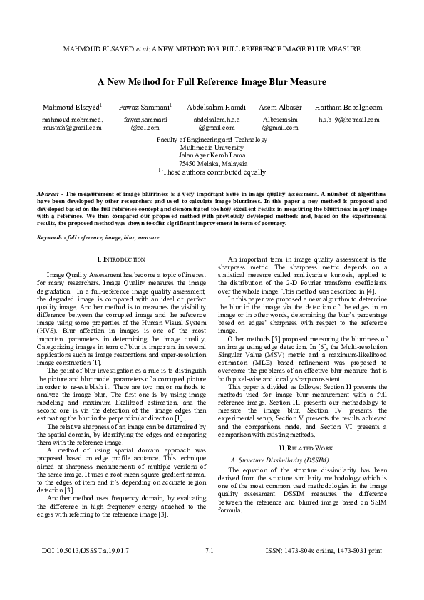 (PDF) A New Method for Full Reference Image Blur Measure