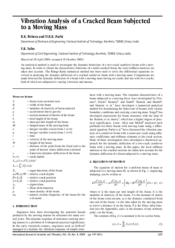 (PDF) Vibration Analysis of a Cracked Beam Subjected to a Moving Mass