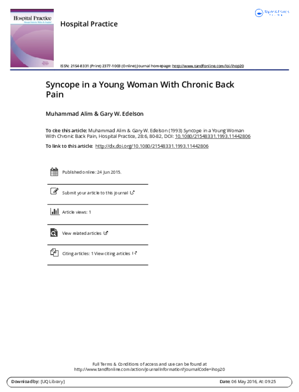 (PDF) Syncope in a Young Woman With Chronic Back Pain