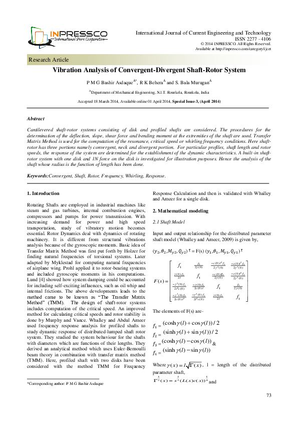 (PDF) Vibration Analysis of Convergent-Divergent Shaft-Rotor System