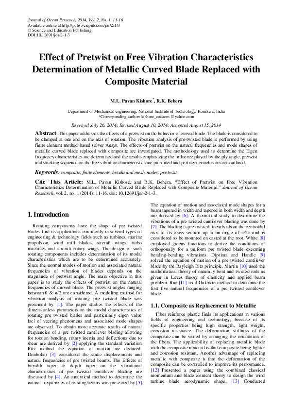 (PDF) Free Vibration Characteristics of Metallic Propeller Blade Replaced with Composite ...