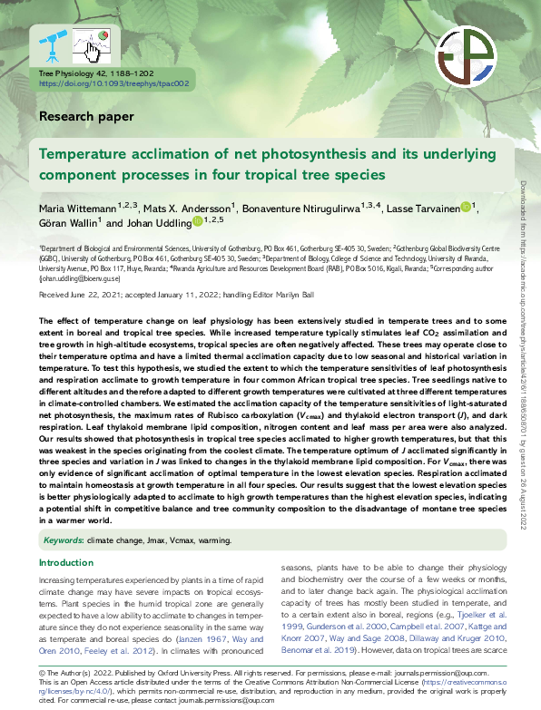 (PDF) Temperature acclimation of net photosynthesis and its underlying ...
