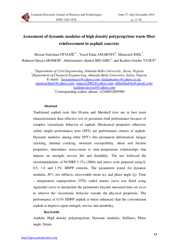 (PDF) Assessment of dynamic modulus of high density polypropylene waste ...