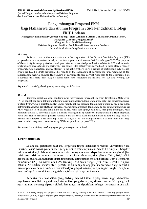 (PDF) Pengembangan Proposal PKM Bagi Mahasiswa Dan Alumni Program Studi Pendidikan Biologi Fkip ...