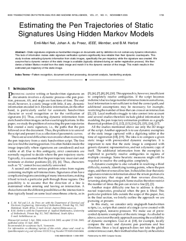 (PDF) Estimating the pen trajectories of static signatures using hidden Markov models