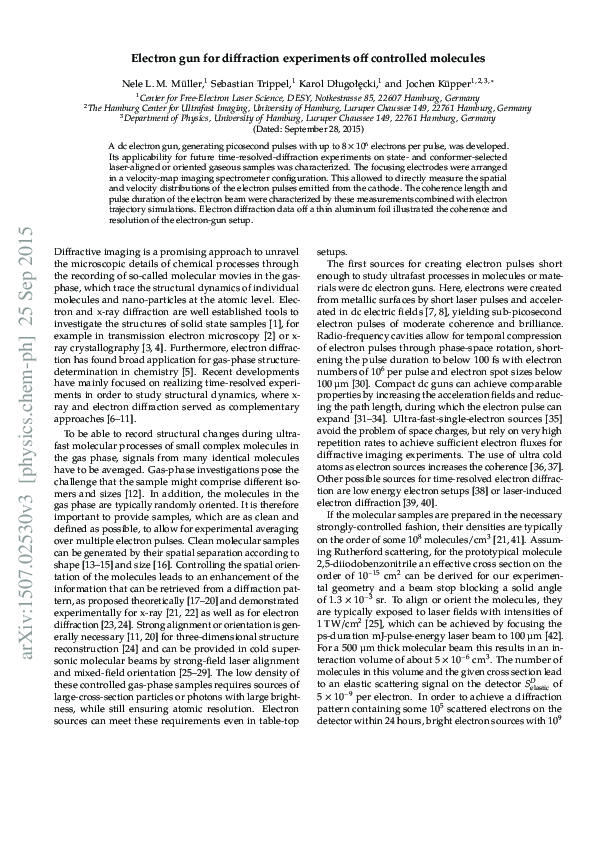 (PDF) Electron gun for diffraction experiments off controlled molecules