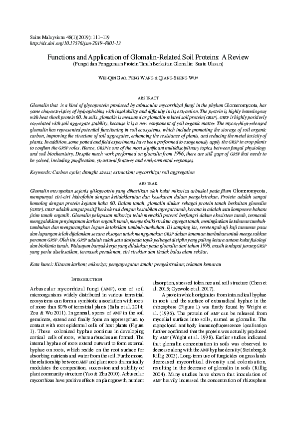 (PDF) Functions and Application of Glomalin-Related Soil Proteins: A Review