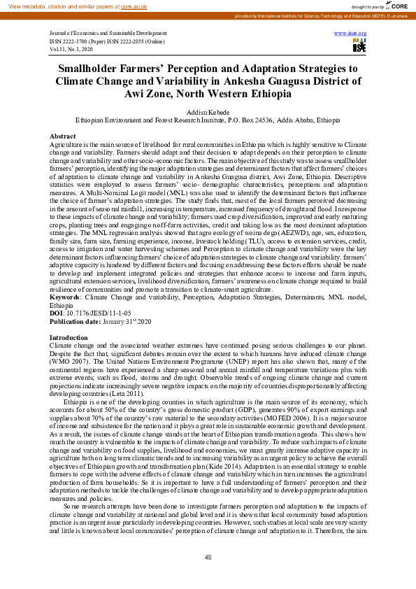 (PDF) Smallholder Farmers’ Perception and Adaptation Strategies to Climate Change and ...