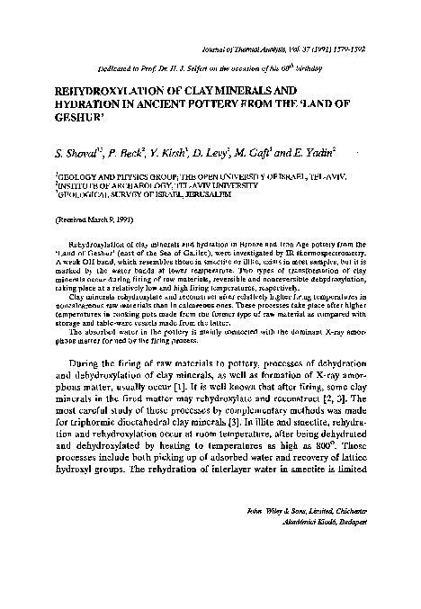 (PDF) Rehydroxyiation of clay minerals and hydration in ancient pottery ...