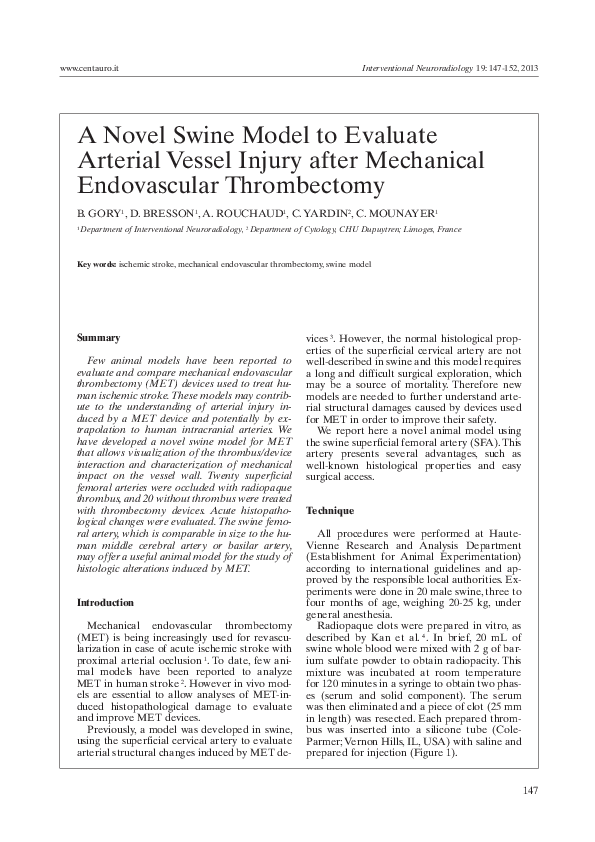 (PDF) A Novel Swine Model to Evaluate Arterial Vessel Injury after ...