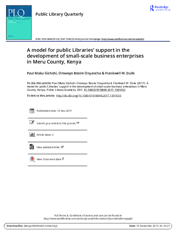 (PDF) A Model for Public Libraries’ Support in the Development of Small ...