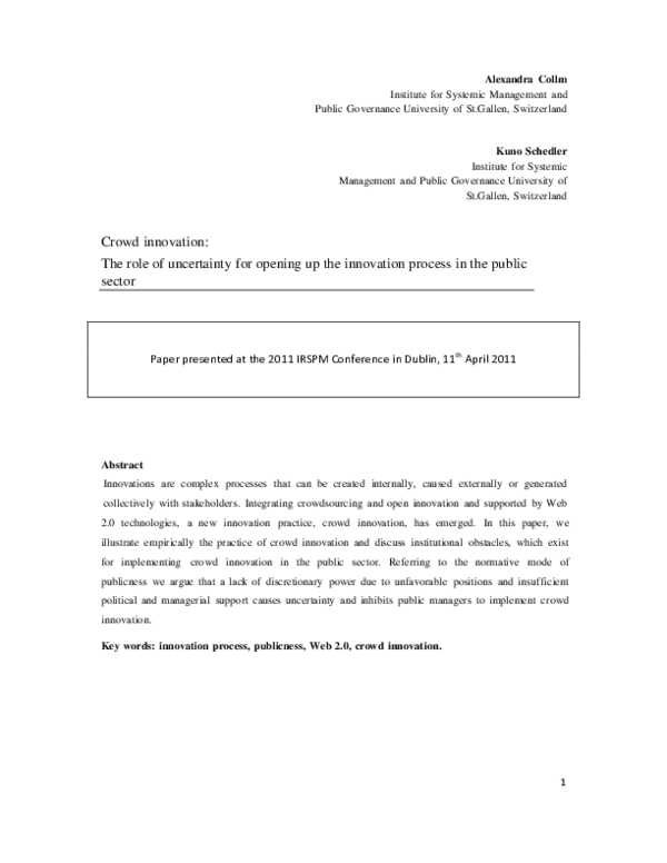 (PDF) Crowd innovation : The role of uncertainty for opening up the ...