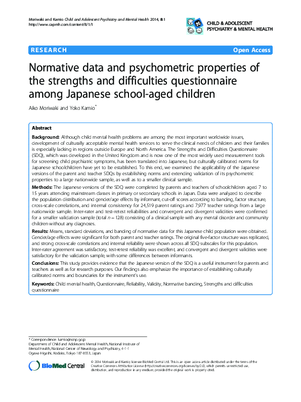 (PDF) Normative data and psychometric properties of the strengths and difficulties questionnaire ...