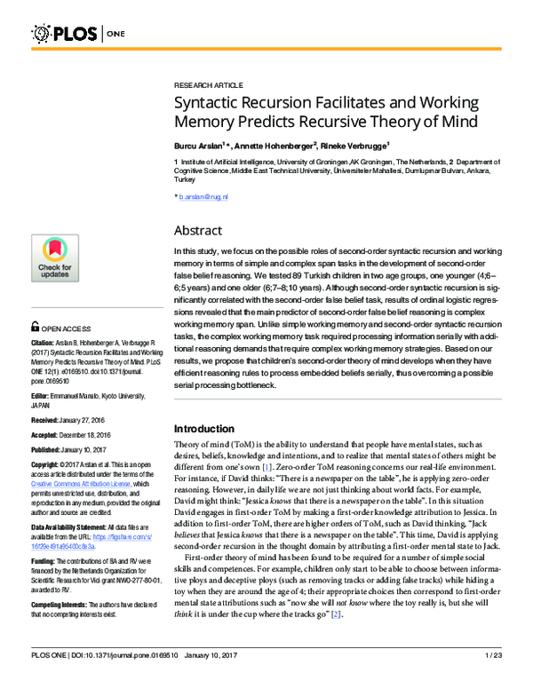 Pdf Syntactic Recursion Facilitates And Working Memory Predicts Recursive Theory Of Mind 2673