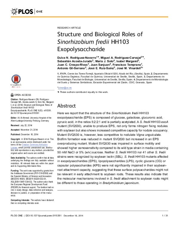 (PDF) Structure and Biological Roles of Sinorhizobium fredii HH103 Exopolysaccharide