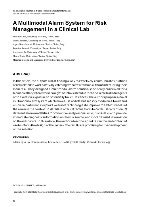 (PDF) A Multimodal Alarm System for Risk Management in a Clinical Lab