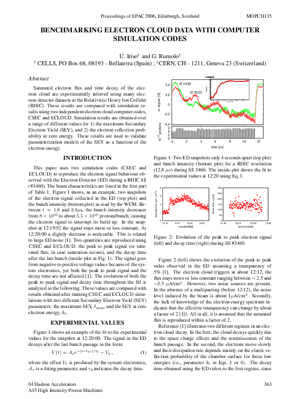 (PDF) Benchmarking Electron Cloud Data with Computer Simulation Codes
