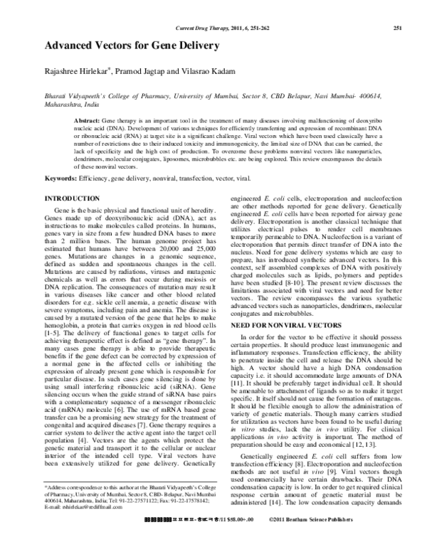 (PDF) Advanced Vectors for Gene Delivery