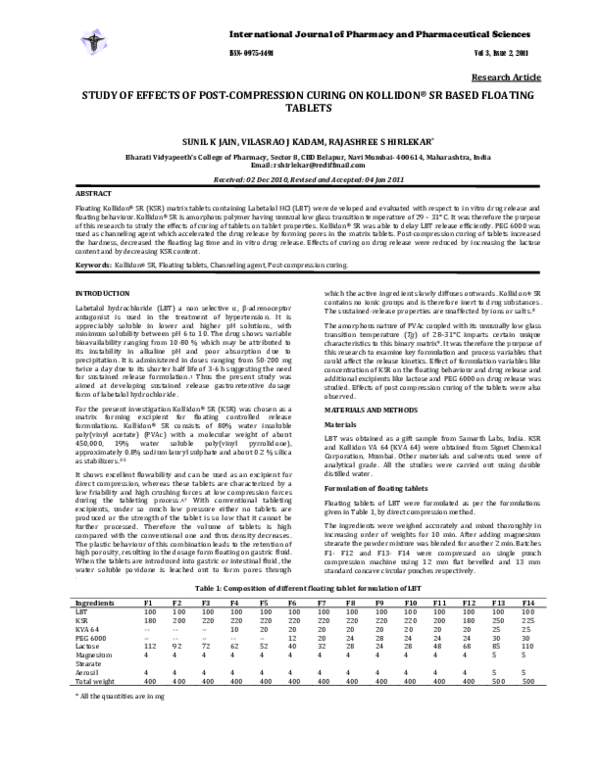 (PDF) Post-Compression Curing of Kollidon® SR Tablets