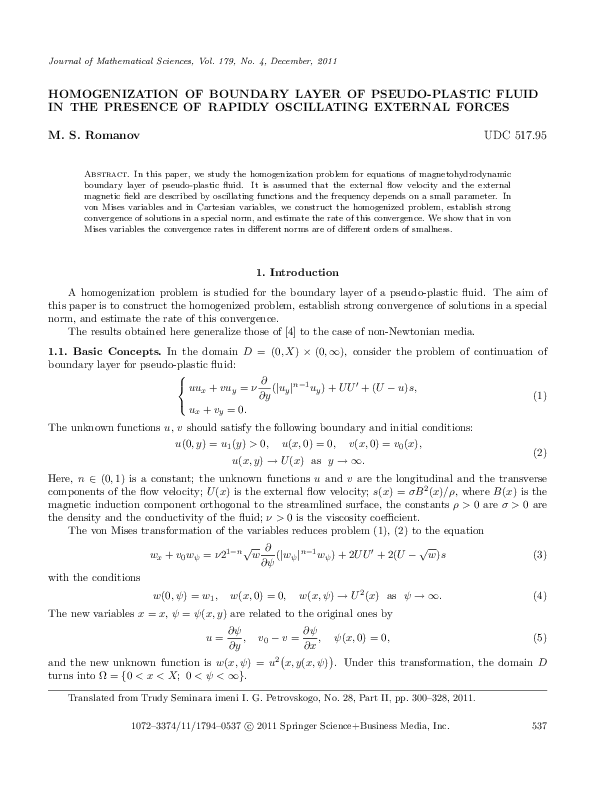 (PDF) Homogenization of boundary layer of pseudo-plastic fluid in the presence of rapidly ...