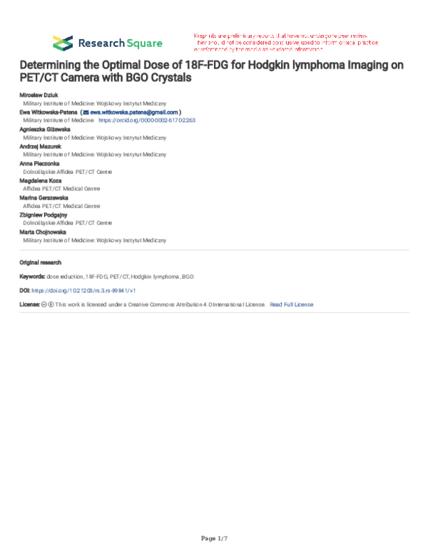 (PDF) Determining the Optimal Dose of 18F-FDG for Hodgkin lymphoma ...