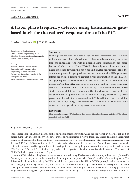 Pdf A Faster Phase Frequency Detector Using Transmission Gate Based