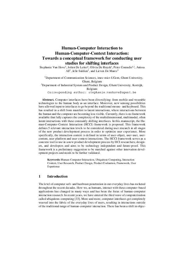 (PDF) Human-Computer Interaction to Human-Computer-Context Interaction: Towards a Conceptual ...