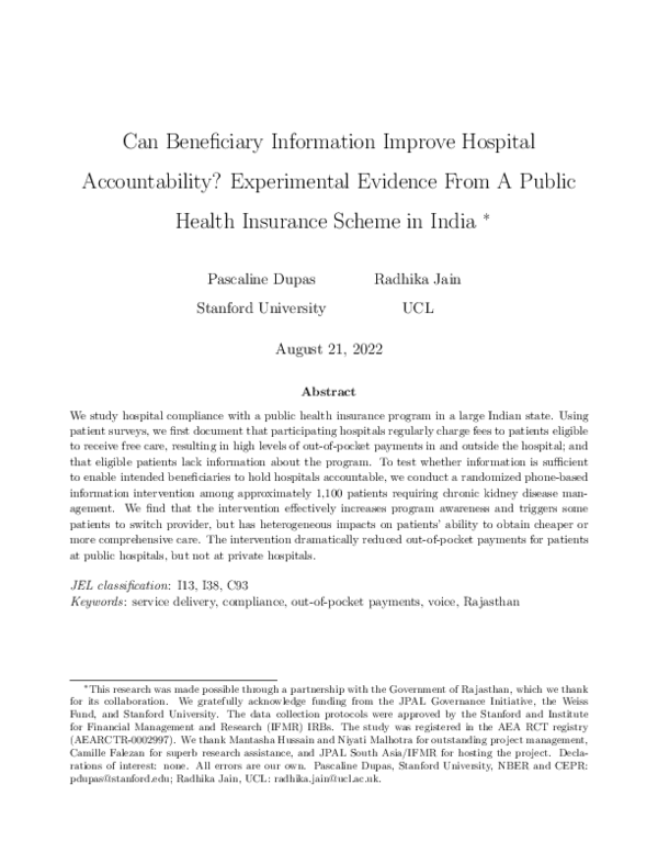 (PDF) Can Beneficiary Information Improve Hospital Accountability ...