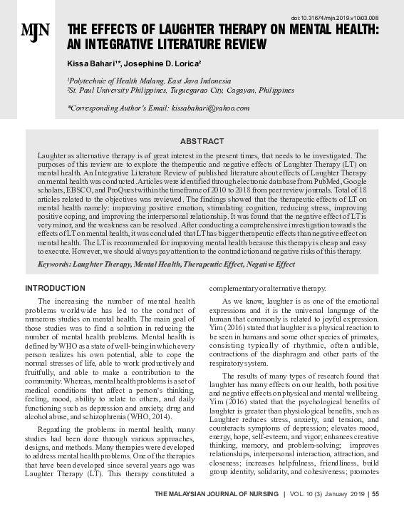 (PDF) The Effects of Laughter Therapy on Mental Health: An Integrative ...