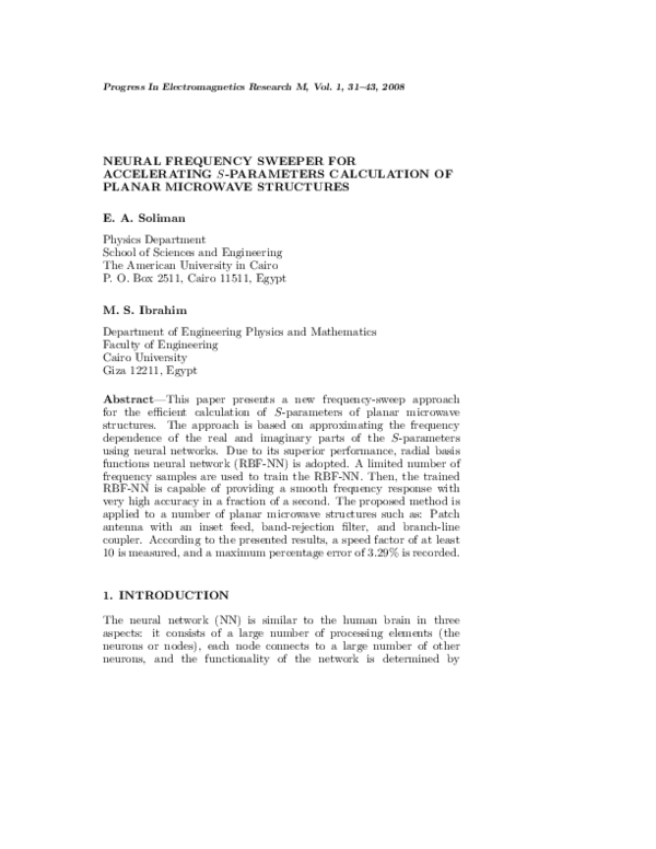 (PDF) Neural Network Method for Fast S-Parameter Calculation in Microwave Designs