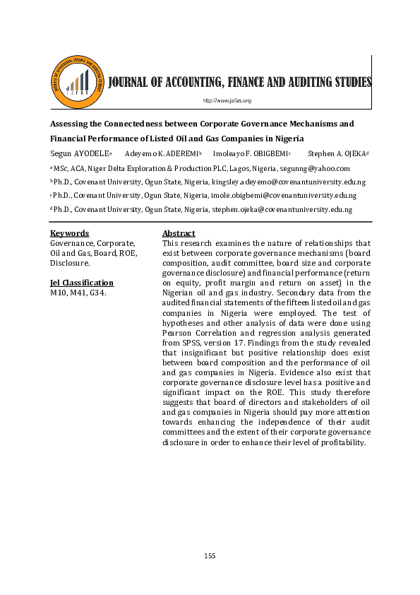 (PDF) Assessing the Connectedness between Corporate Governance ...