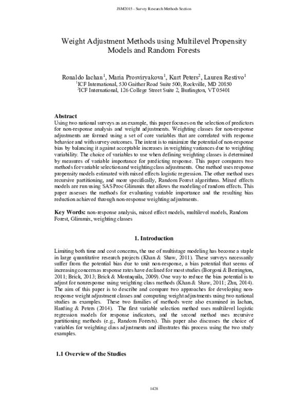 (PDF) Weight Adjustment Methods using Multilevel Propensity Models and ...